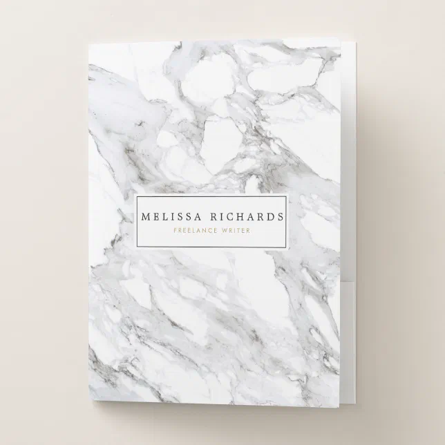 Professional Luxe Minimalist White Marble Pocket Folder | Zazzle