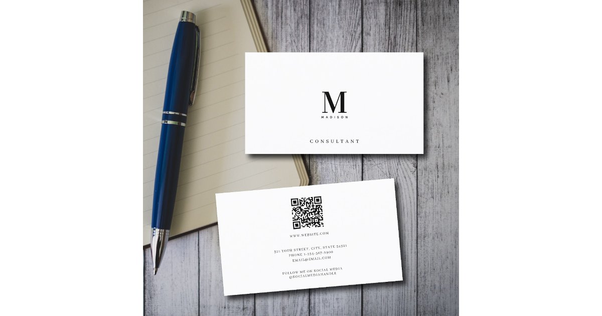 Professional Luxury Monogram Minimalist QR Code Business Card | Zazzle