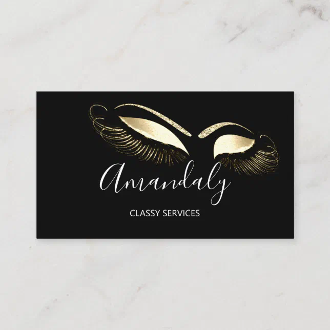 Professional Makeup Black White Gold Eyelashes Business Card | Zazzle