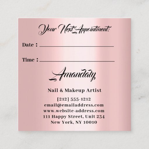 Professional Makeup Nail Manicure Appointment Rose Square Business Card ...