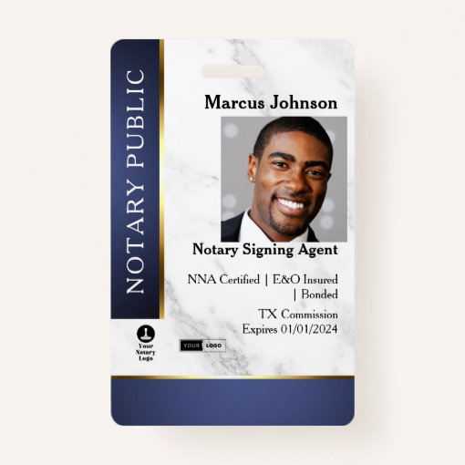Professional Marble Blue Gold Notary Public ID Badge | Zazzle