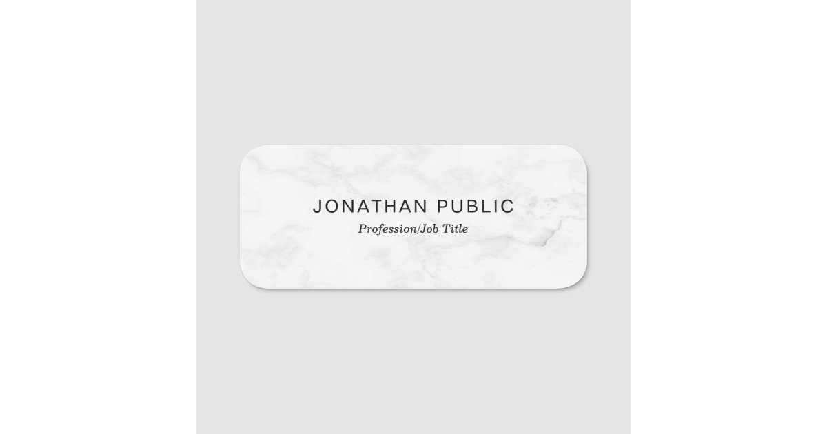 Professional Marble Minimalist Modern Template Name Tag | Zazzle