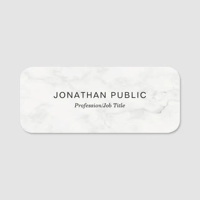 Professional Marble Minimalist Modern Template Name Tag | Zazzle