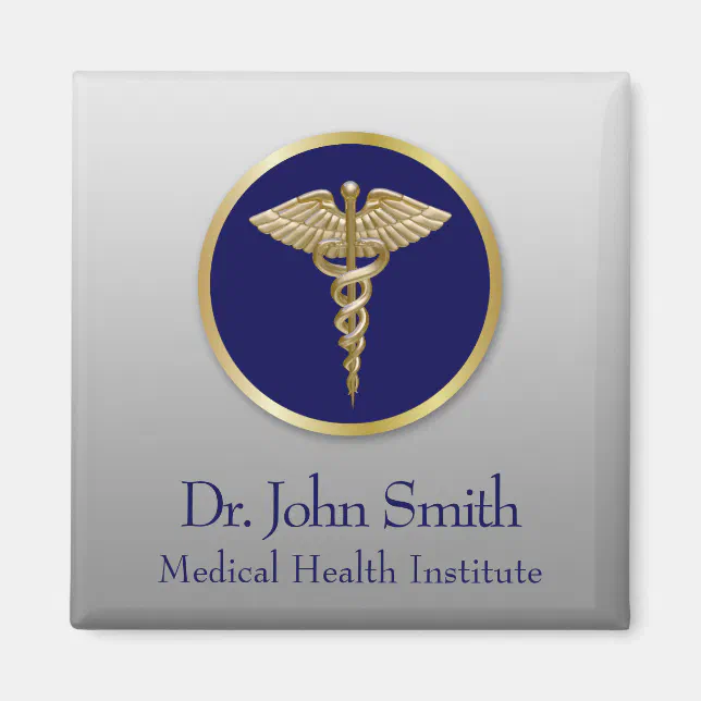 Professional Medical Caduceus Blue Gold Magnet | Zazzle