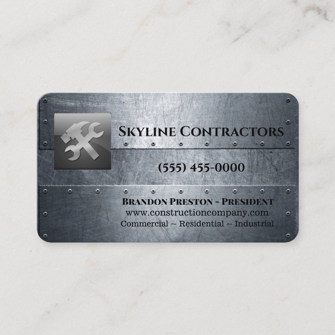 Professional Metal Tool Construction Company Business Card | Zazzle