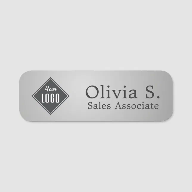 Professional Metallic Gray Company Logo Employee Name Tag | Zazzle