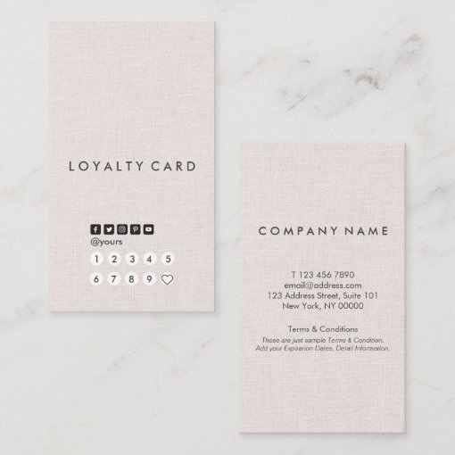 Professional Minimal Linen Vertical Loyalty Card | Zazzle