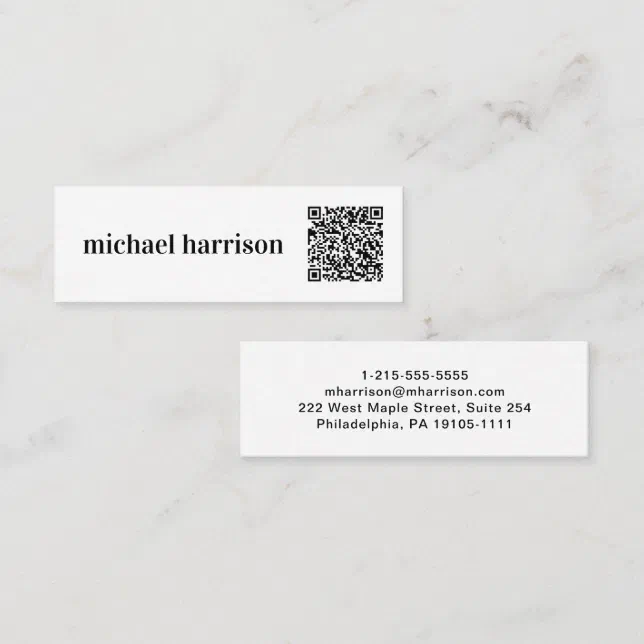 Professional Minimal Modern Typography QR Code Mini Business Card | Zazzle