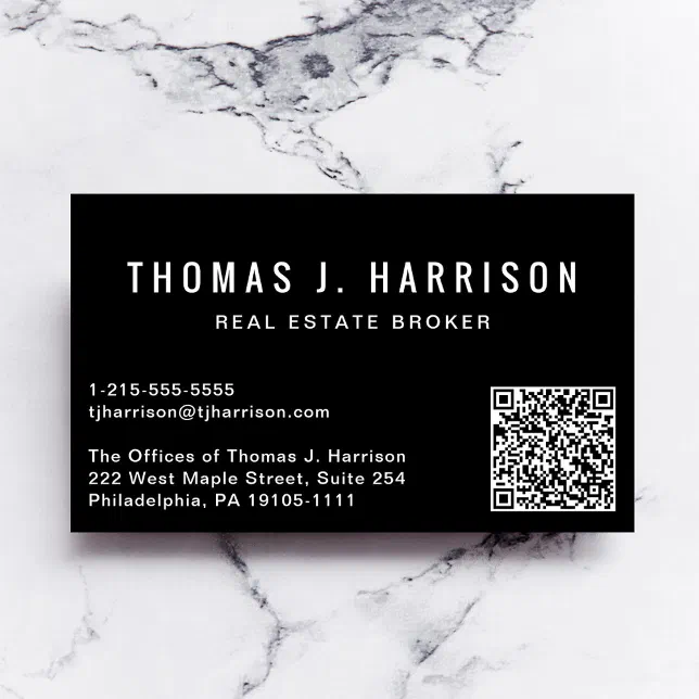 Professional Minimal QR Code Black Business Card | Zazzle