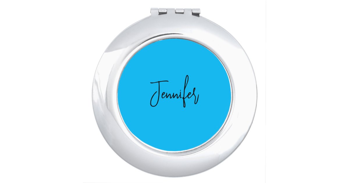 Professional minimalist calligraphy name sky blue compact mirror | Zazzle