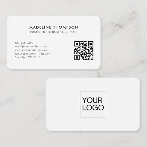 Professional Minimalist Company Logo QR Code Business Card | Zazzle
