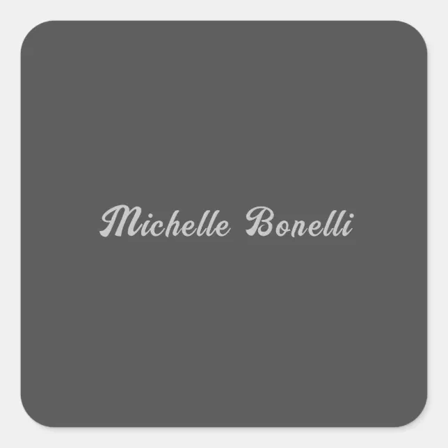 Professional Minimalist Grey Modern Calligraphy Square Sticker | Zazzle