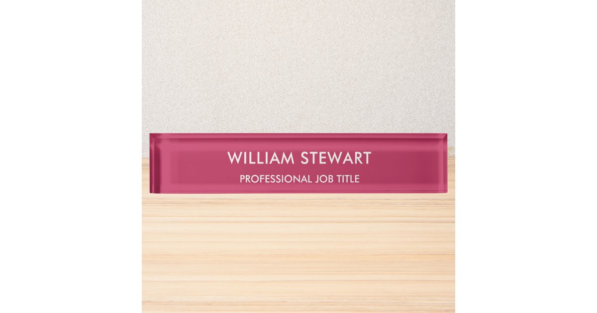 Professional Minimalist Hot Pink Employee Staff Desk Name Plate | Zazzle