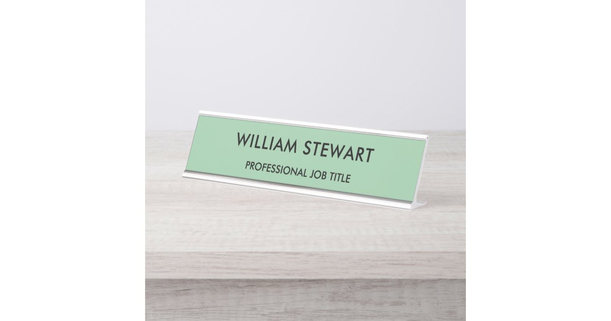Professional Minimalist Mint Green Employee Staff Desk Name Plate | Zazzle
