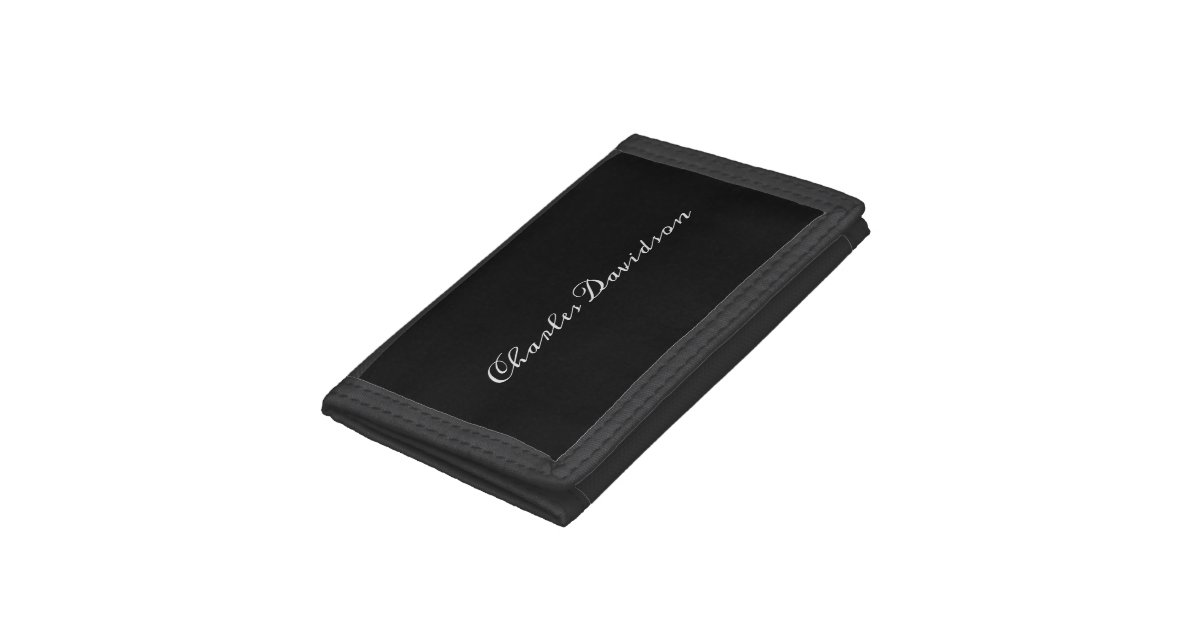 Professional Minimalist Plain Calligraphy Black Trifold Wallet | Zazzle