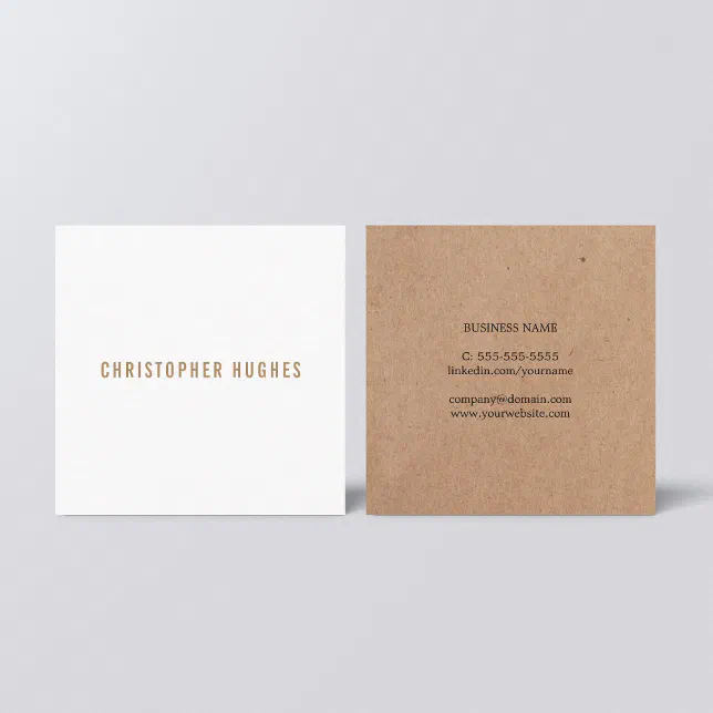 Professional Minimalist Printed Kraft White Square Business Card | Zazzle