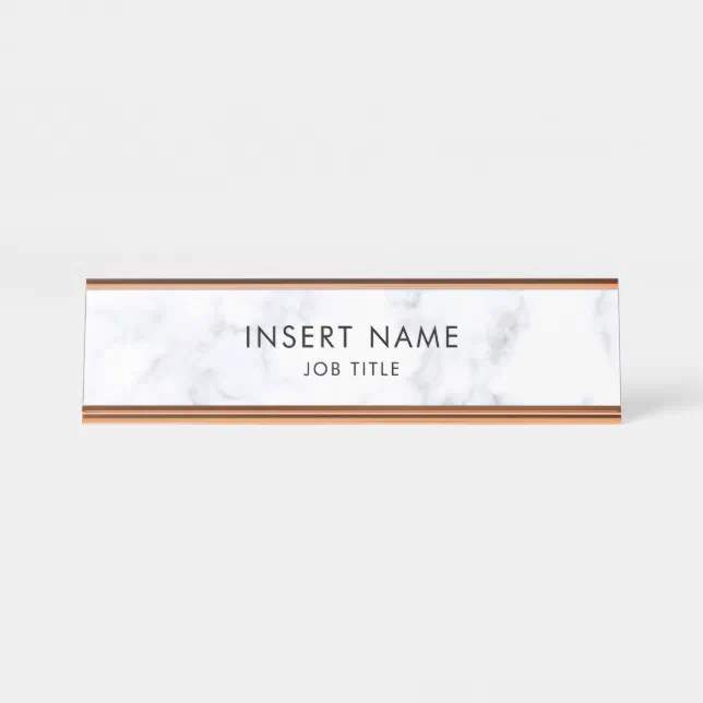 Professional Minimalist White Marble Desk Name Plate | Zazzle