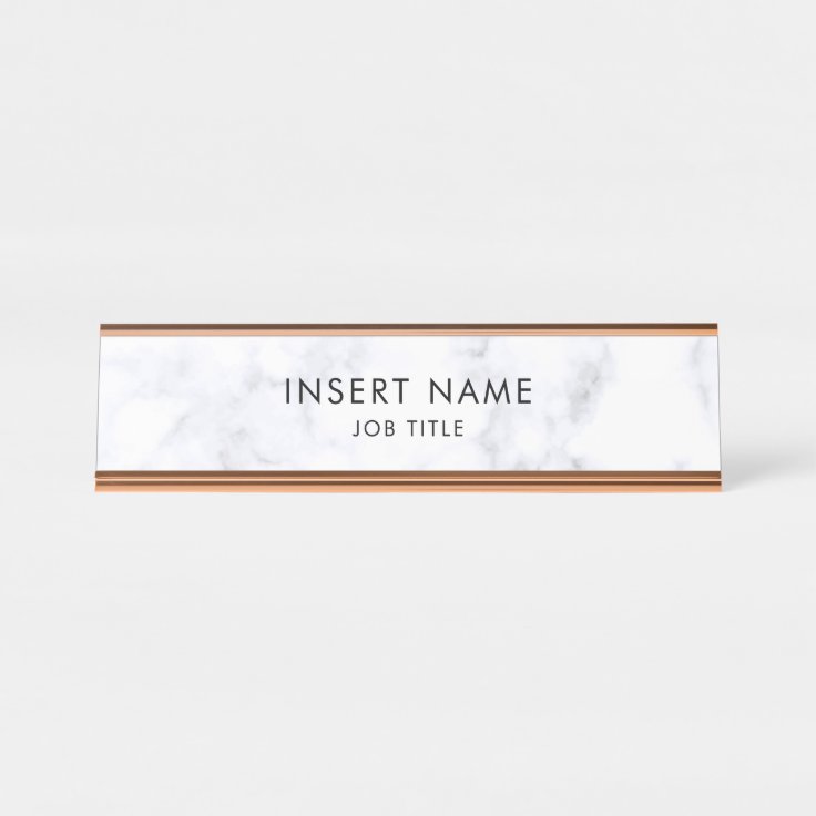 Professional Minimalist White Marble Desk Name Plate | Zazzle