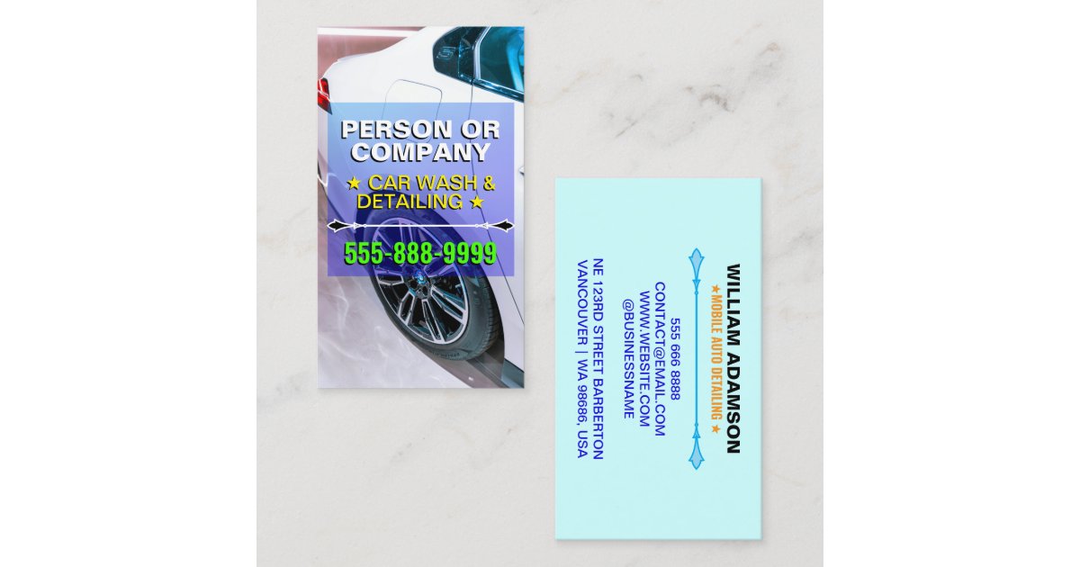 Professional Mobile Car Wash & Detailing Business Card | Zazzle