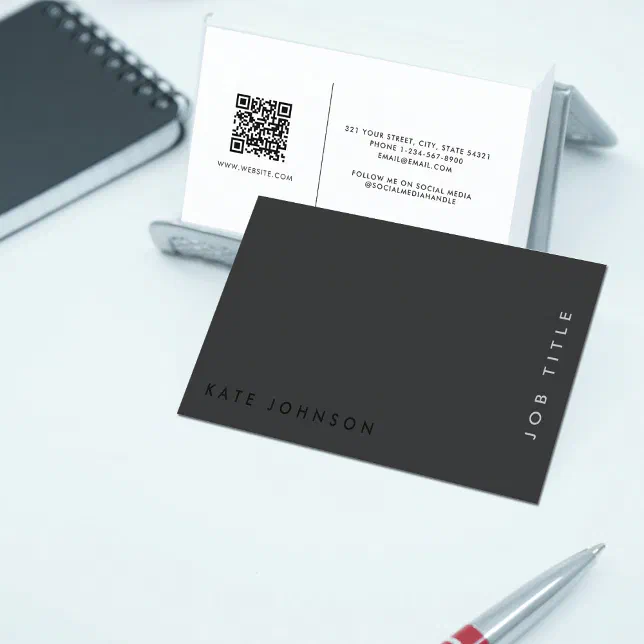 Professional Modern Black Minimalist QR Code Business Card | Zazzle