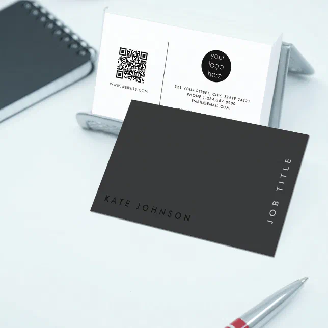 Professional Modern Black Minimalist QR Code Logo Business Card | Zazzle