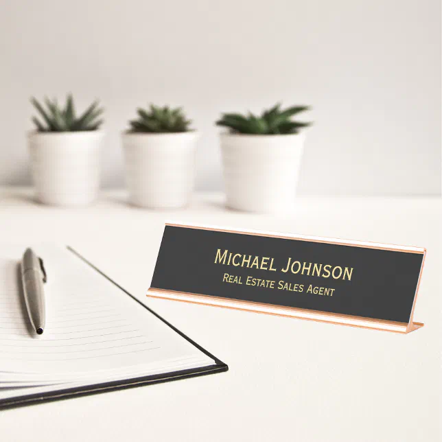 Professional Modern Classy Black Gold Office Title Desk Name Plate | Zazzle