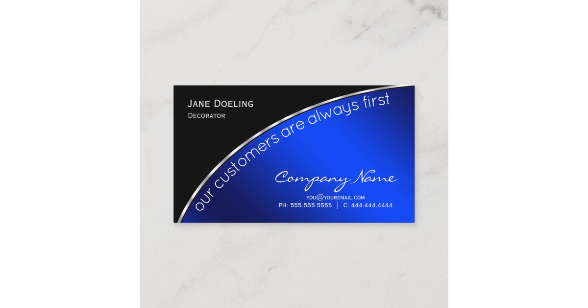 Professional Modern Elegant Black Blue Business Card | Zazzle