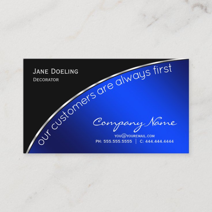 Professional Modern Elegant Black Blue Business Card | Zazzle
