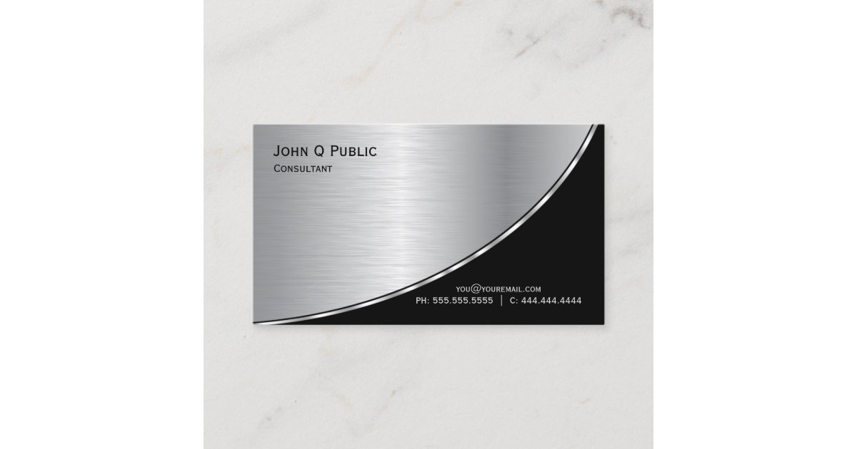 Professional Modern Elegant Silver Black Business Card | Zazzle