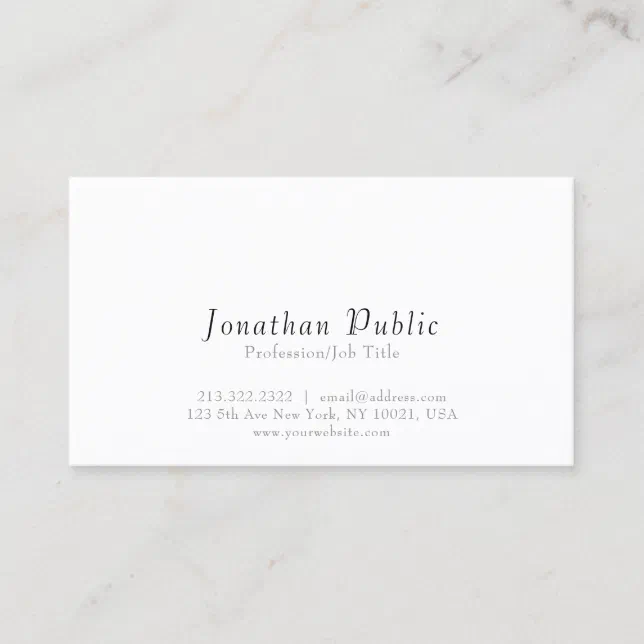 Professional Modern Elegant White Clean Plain Business Card | Zazzle