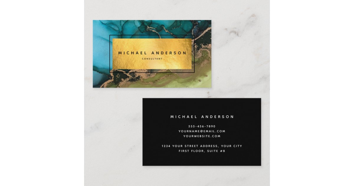 Professional Modern Gold Black Teal Business Card | Zazzle.com