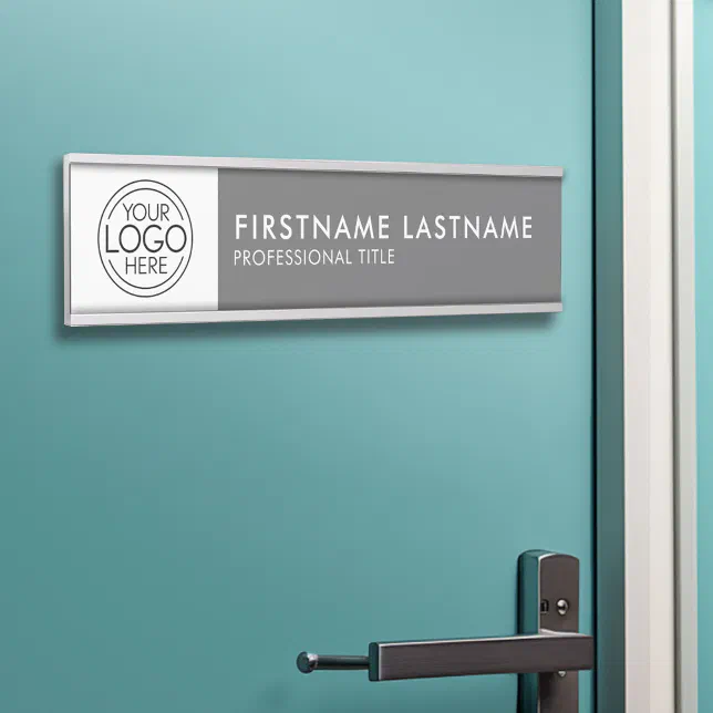 Professional, Modern Gray White Logo, Name, Title Door Sign | Zazzle
