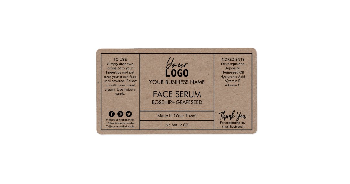 Professional Modern Kraft Face Serum Labels | Zazzle