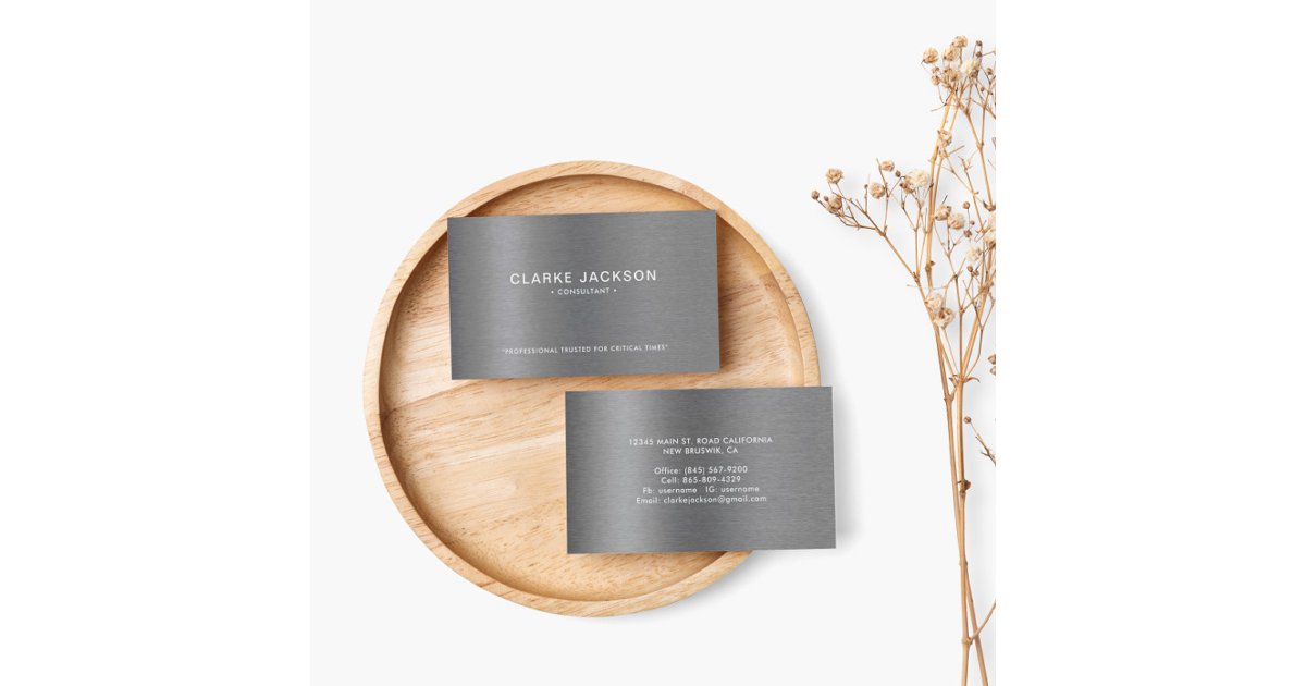 Professional Modern Metallic Brushed Gray Business Card | Zazzle