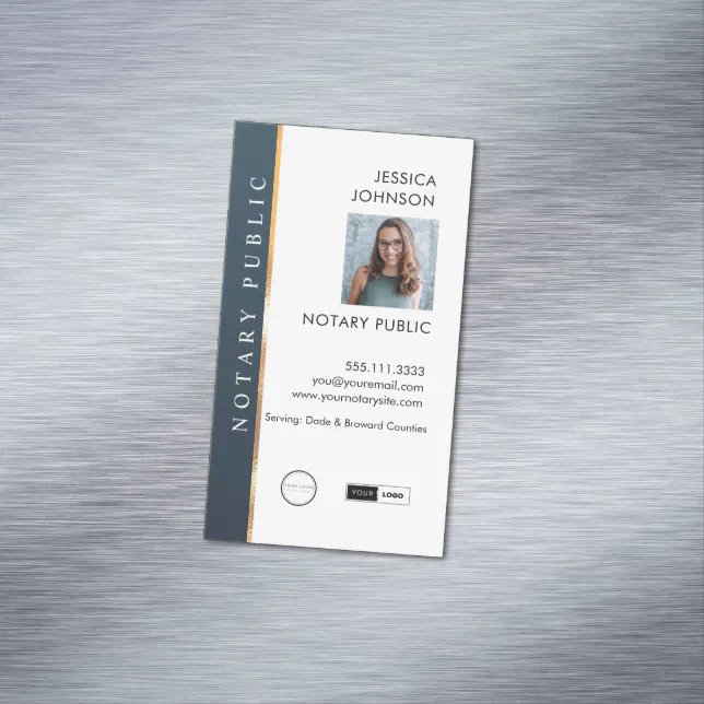 Professional modern minimal add logo Notary Business Card Magnet | Zazzle