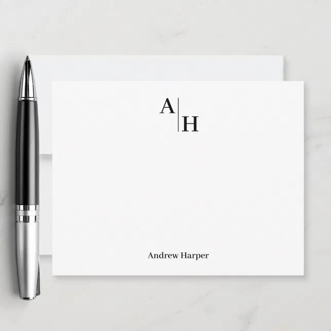 Professional Modern Minimalist Monogrammed Name Note Card | Zazzle