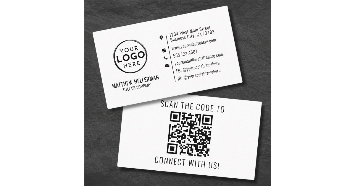 Professional Modern Minimalist QR Code Logo Business Card | Zazzle