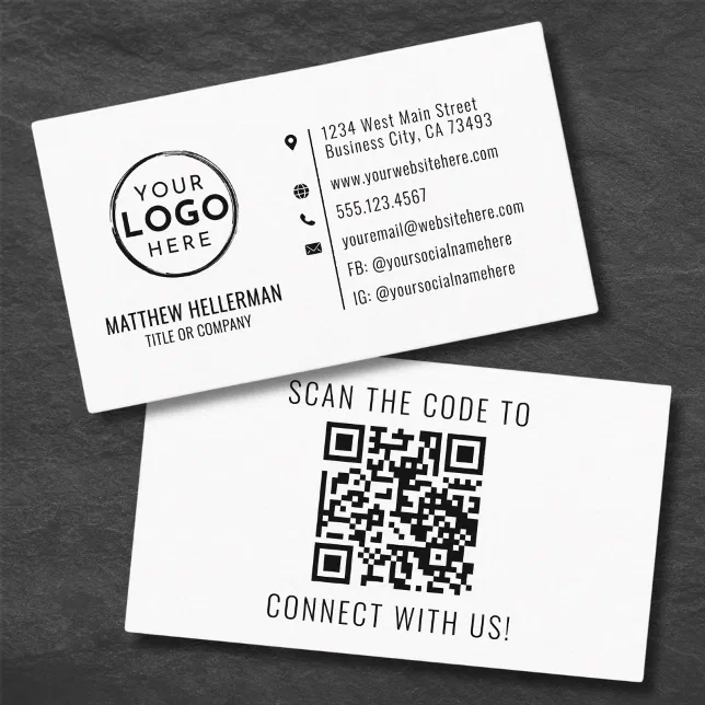 Professional Modern Minimalist QR Code Logo Business Card | Zazzle
