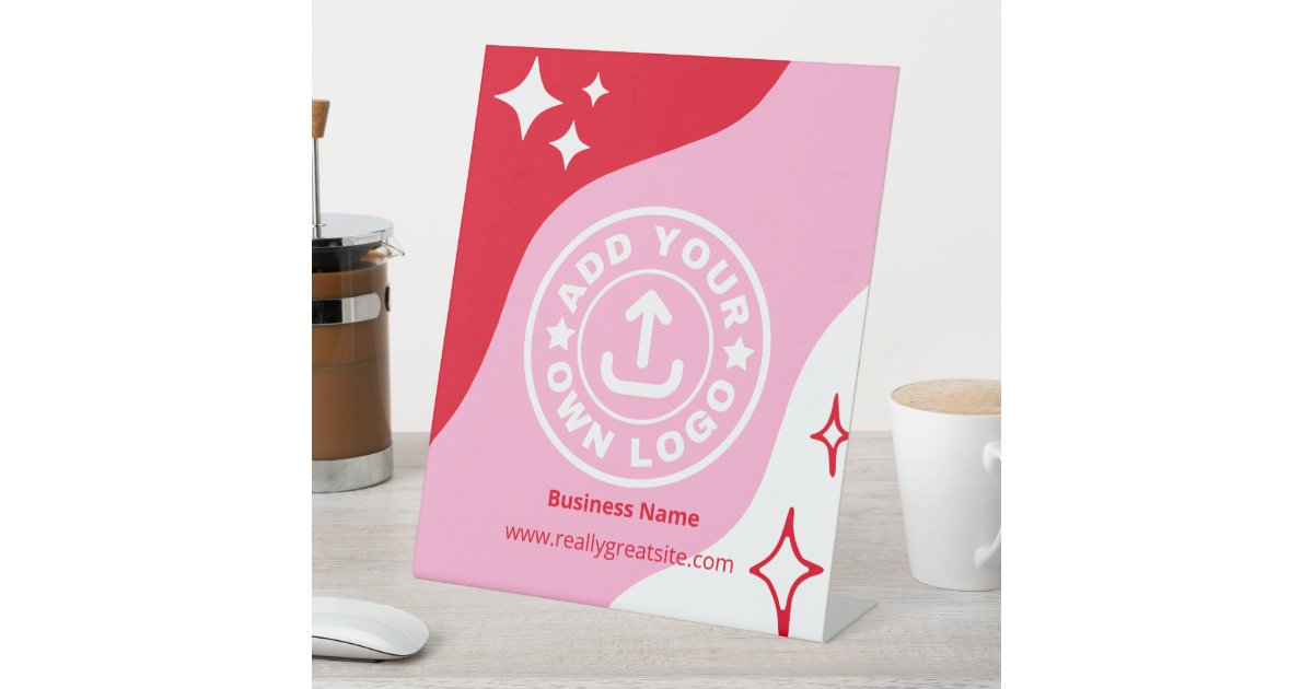 Professional Modern Pink & Red Custom Logo Branded Pedestal Sign | Zazzle