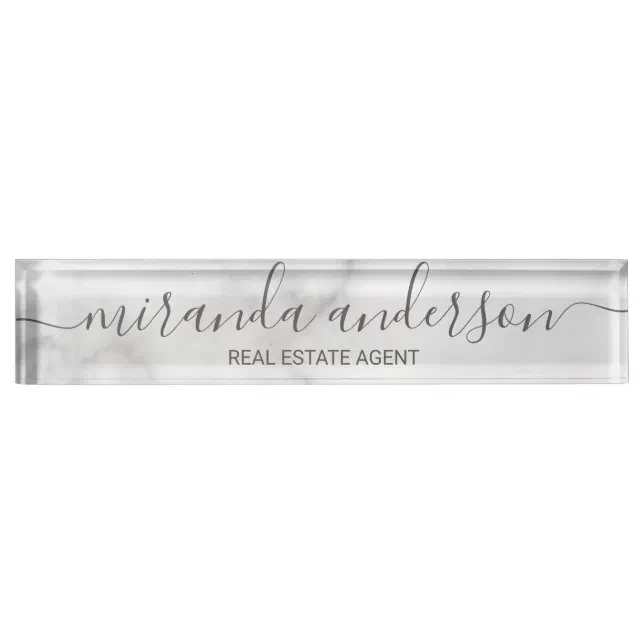Professional Modern Script White Marble Desk Name Plate | Zazzle