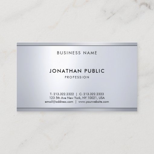 Professional Modern Silver Metallic Look Elegant Business Card | Zazzle