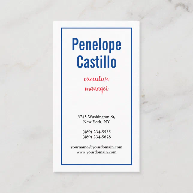 Professional Modern Simple Plain Blue Red White Business Card | Zazzle