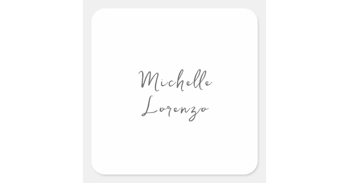 Professional Modern Simple Plain Name Black White Square Sticker | Zazzle