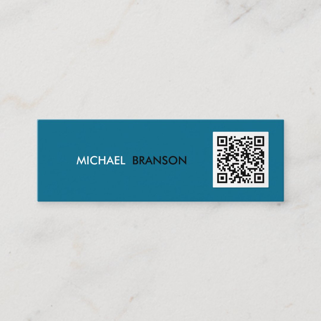 Professional Modern TEAL Black Minimalist QR CODE Mini Business Card ...