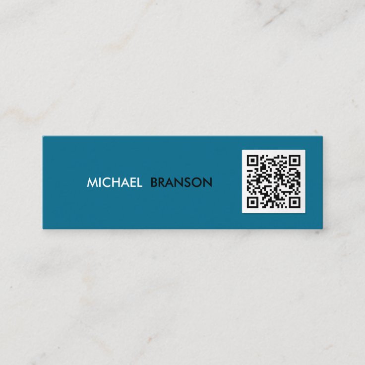 Professional Modern TEAL Black Minimalist QR CODE Mini Business Card ...