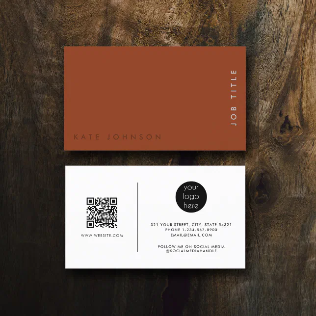 Professional Modern Terracotta Minimalist QR Code Business Card | Zazzle Professional Modern Terracotta Minimalist QR Code Business Card | Zazzle