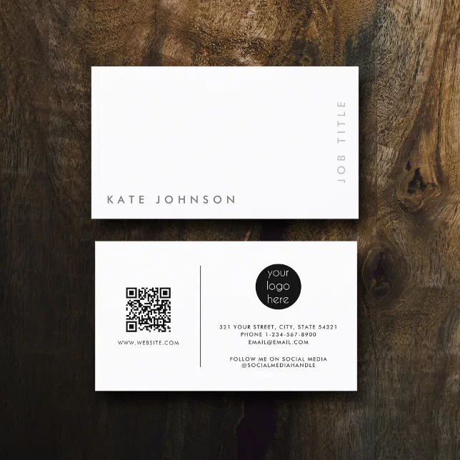 Professional Modern White Minimalist QR Code Logo Business Card | Zazzle