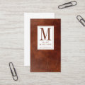 Professional Monogram Brown Leather Texture Business Card | Zazzle