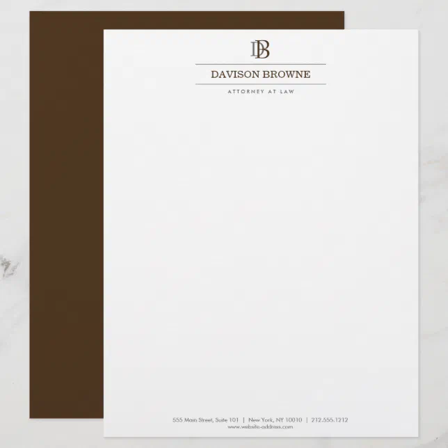 Professional Monogram Brown on White Letterhead | Zazzle
