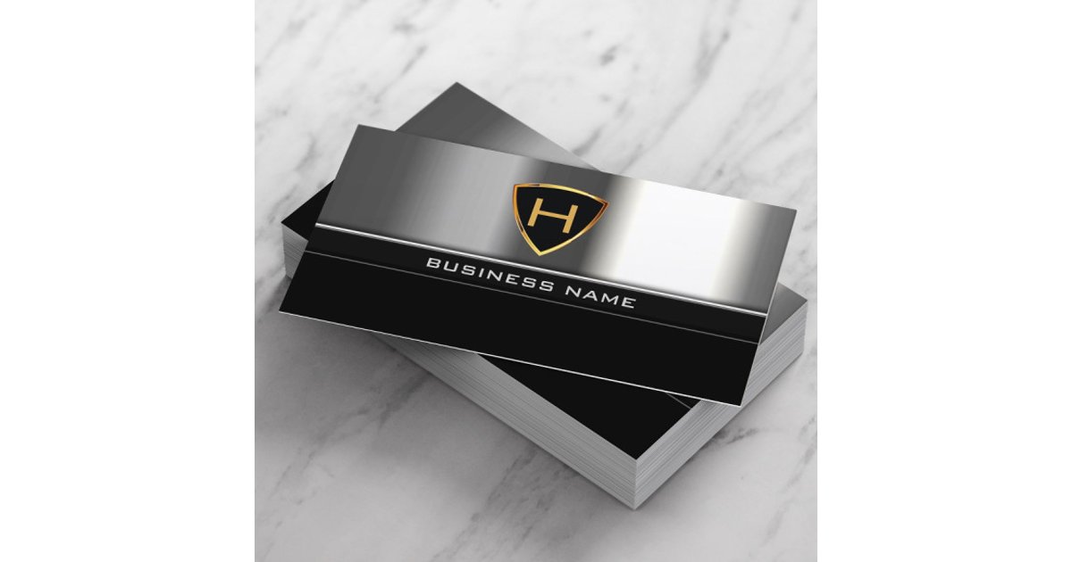 Professional Monogram Gold Shield Steel Metal Business Card | Zazzle